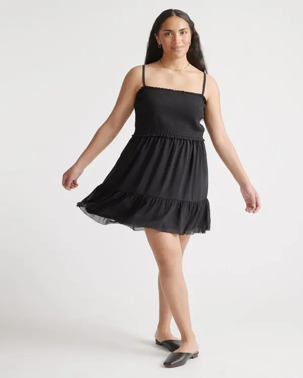 Quince Chiffon Smocked Sleeveless Mini Dress - Black