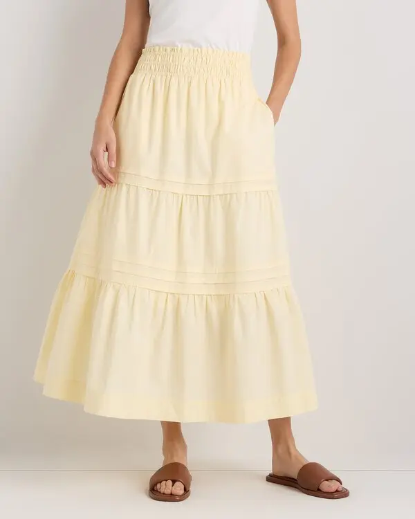 Quince Poplin Tiered Maxi Skirt - Pale Custard Yellow