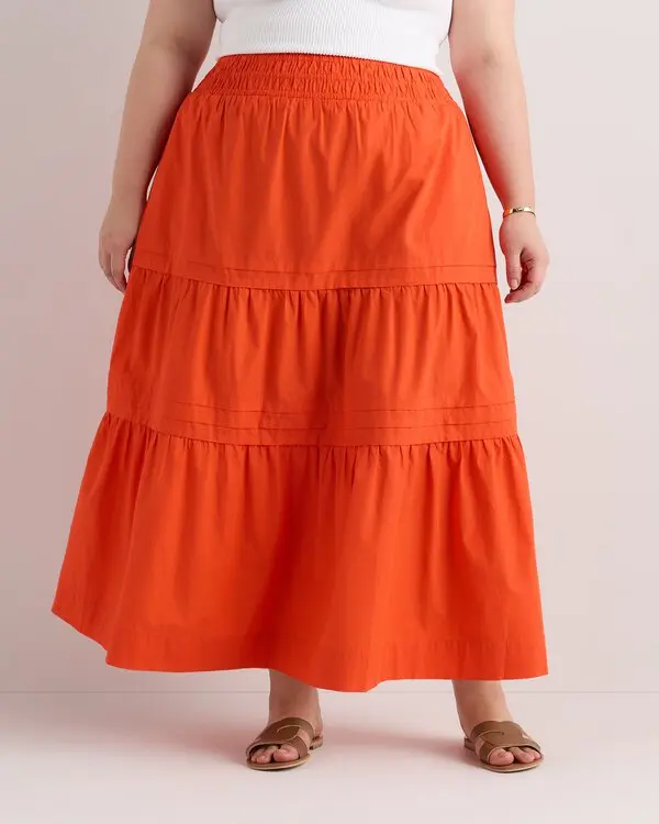 Quince Poplin Tiered Maxi Skirt - Vermillion Red