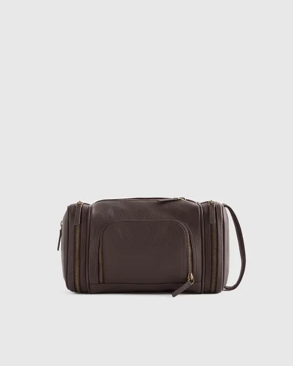 Quince Nappa Leather Toiletry Bag - Dark Brown