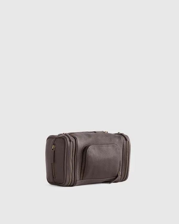 Quince Nappa Leather Toiletry Bag - Dark Brown