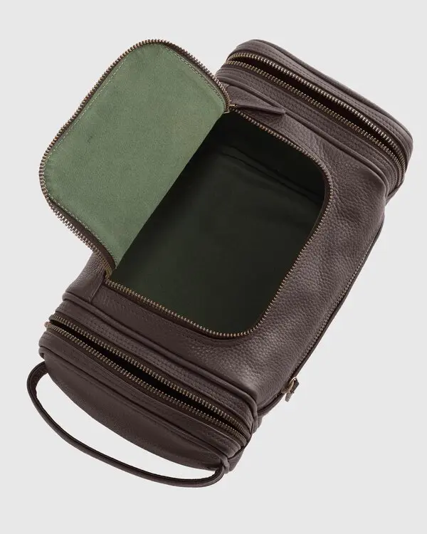 Quince Nappa Leather Toiletry Bag - Dark Brown