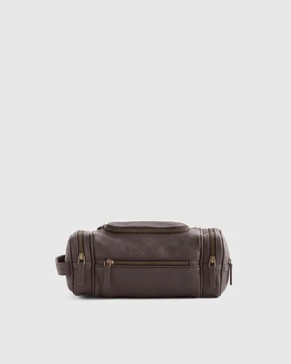 Quince Nappa Leather Toiletry Bag - Dark Brown