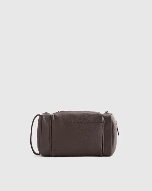 Quince Nappa Leather Toiletry Bag - Dark Brown