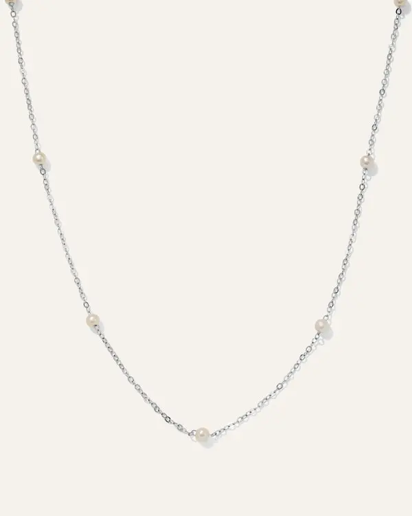 Quince 14k Gold Freshwater Cultured Pearl Station Necklace - White Gold