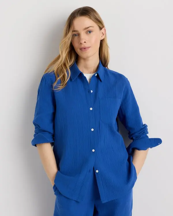 Quince Organic Cotton Gauze Long Sleeve Shirt - Orchid Blue