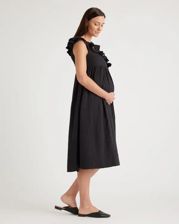 Quince Gauze Maternity Ruffle Front Dress