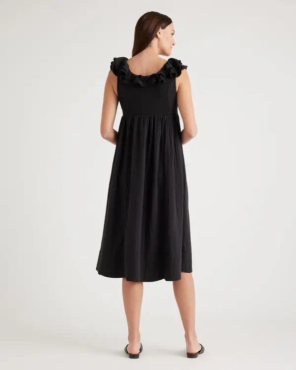 Quince Gauze Maternity Ruffle Front Dress