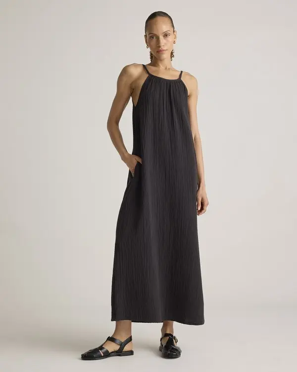 Quince Gauze Sleeveless Maxi Dress - Black