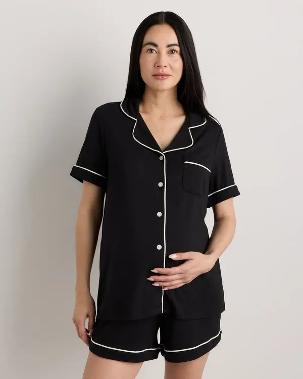 Quince Bamboo Jersey Maternity Short Sleeve Pajama Set - Black