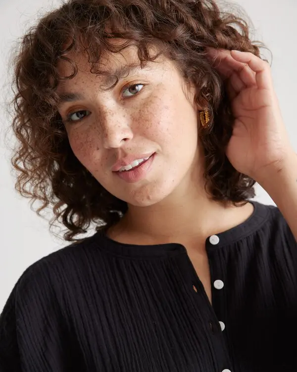 Quince Gauze Roll Sleeve Shirt - Black