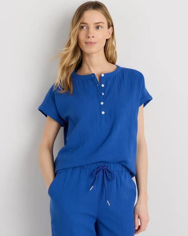 Quince Gauze Roll Sleeve Shirt - Orchid Blue