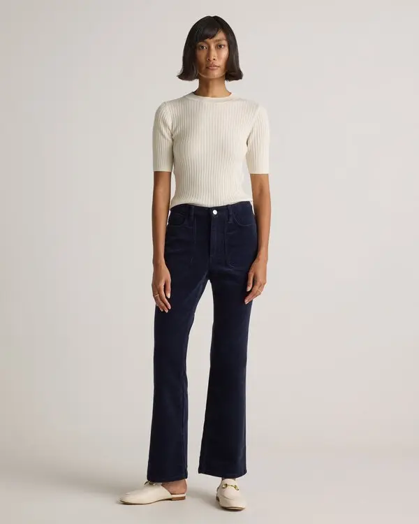 Quince Organic Stretch Corduroy Flare Pants - Deep Navy
