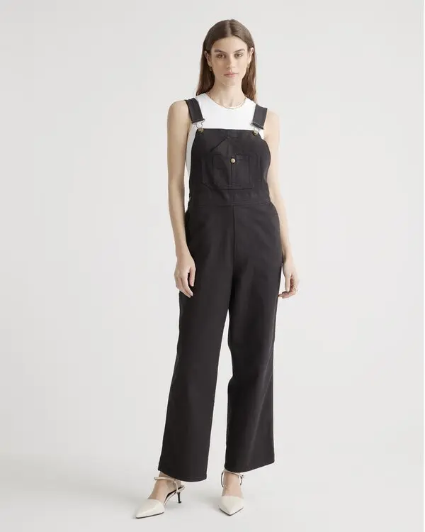 Quince Organic Stretch Cotton Twill Relaxed Overalls - Black