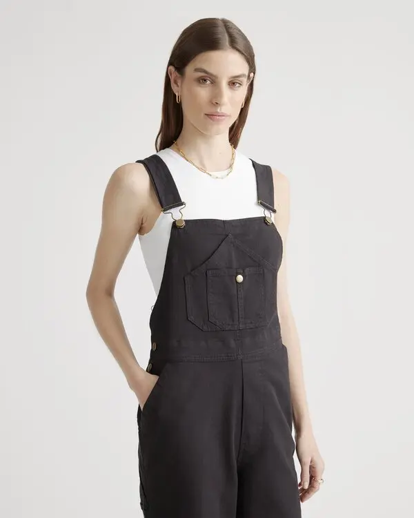Quince Organic Stretch Cotton Twill Relaxed Overalls - Black
