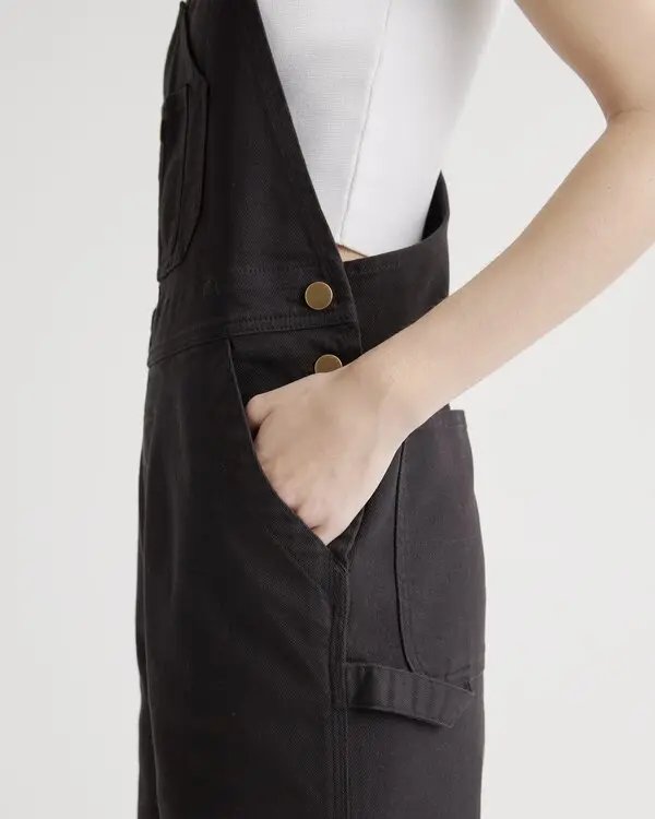 Quince Organic Stretch Cotton Twill Relaxed Overalls - Black