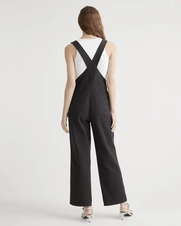 Quince Organic Stretch Cotton Twill Relaxed Overalls - Black