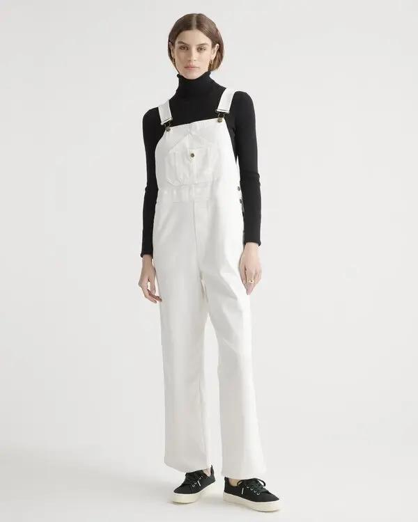 Quince Organic Stretch Cotton Twill Relaxed Overalls - Ivory