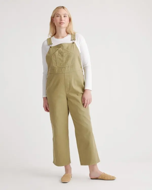 Quince Organic Stretch Cotton Twill Relaxed Overalls - Olive