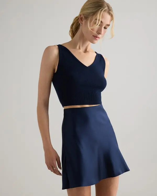 Quince Washable Silk Mini Skirt - Navy