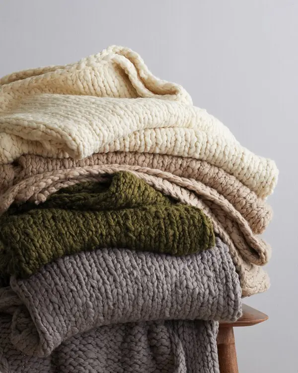 Quince Chunky Hand Knit Wool Throw - Neutral