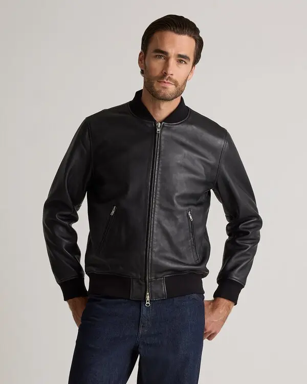 Quince Washed Leather Bomber Jacket - Black