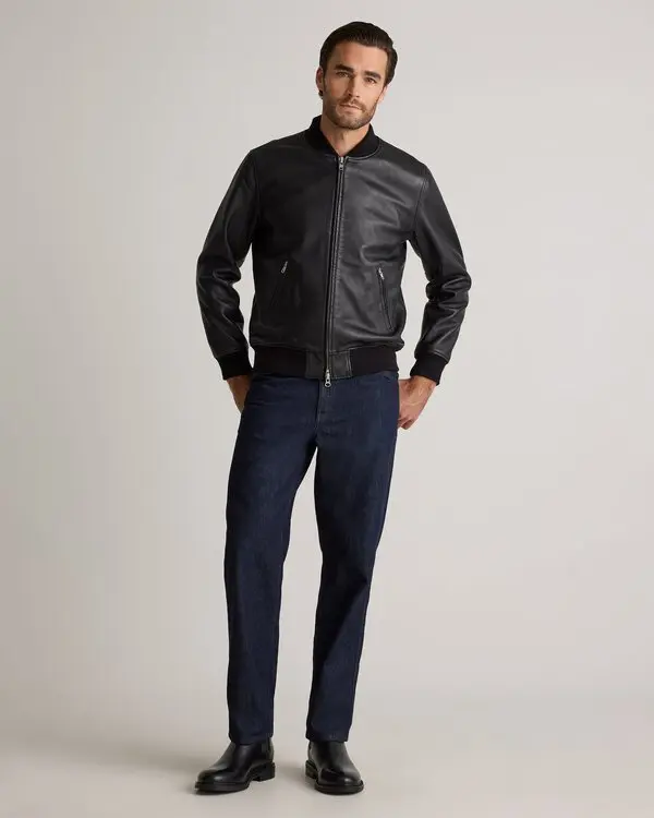 Quince Washed Leather Bomber Jacket - Black