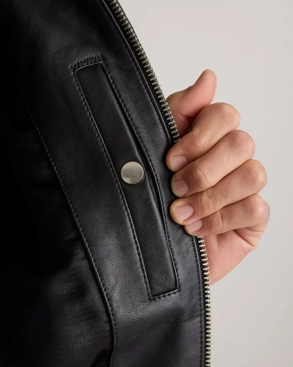 Quince Washed Leather Bomber Jacket - Black