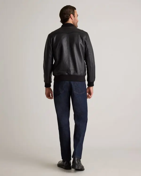 Quince Washed Leather Bomber Jacket - Black
