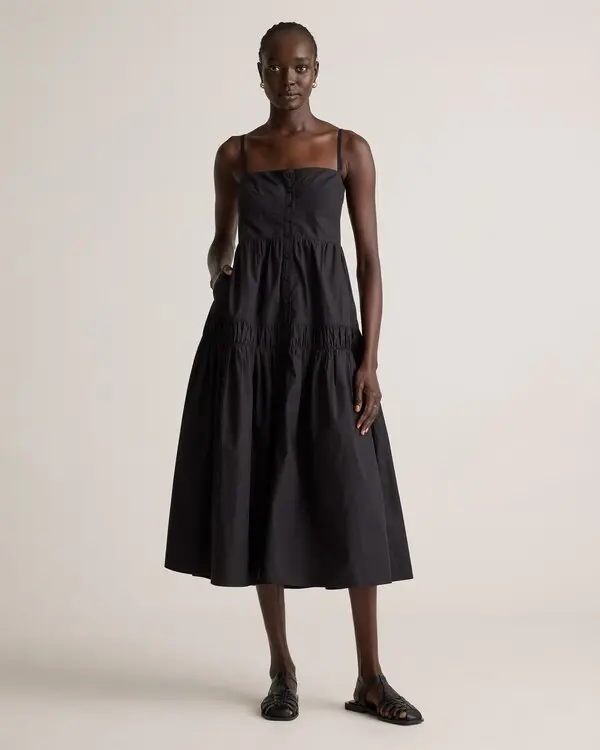 Quince Organic Cotton Poplin Floral Maxi Dress - Black