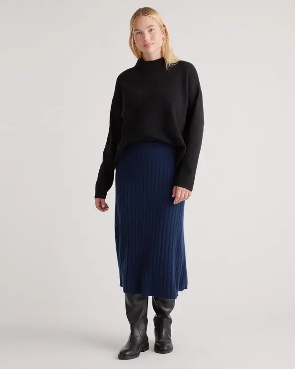 Quince Mongolian Spring Cashmere Midi Skirt - Navy