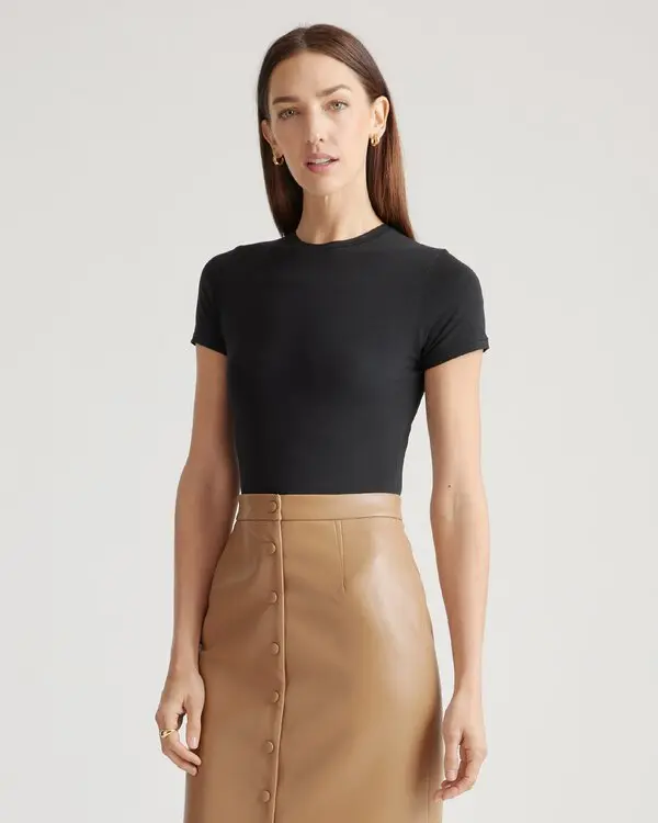 Quince Stretch Cotton Jersey Short Sleeve Bodysuit - Black
