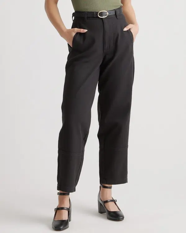 Quince Organic Stretch Cotton Twill Barrel Pants - Black