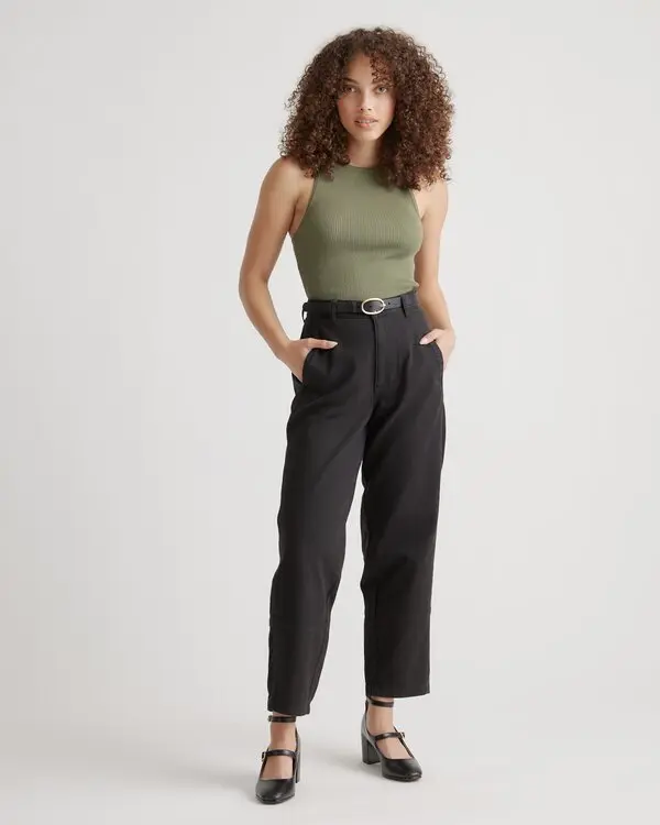 Quince Organic Stretch Cotton Twill Barrel Pants - Black
