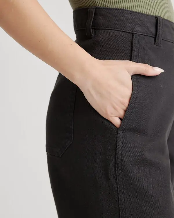 Quince Organic Stretch Cotton Twill Barrel Pants - Black
