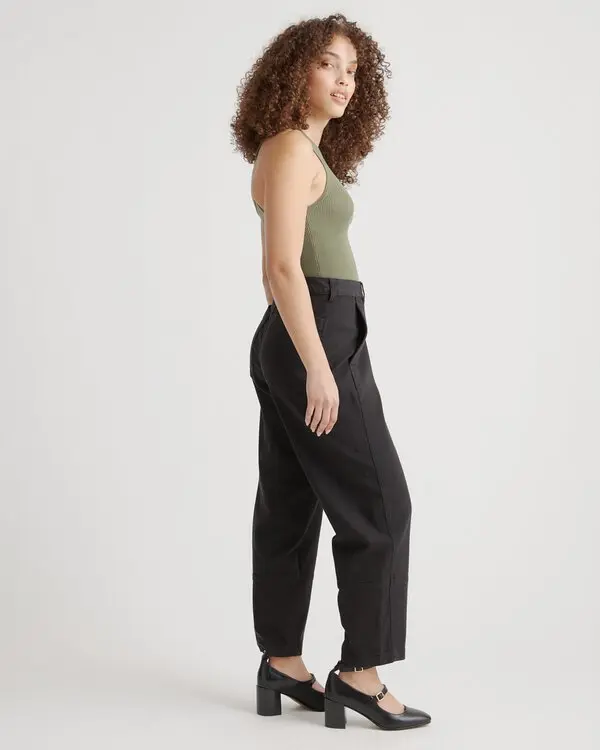 Quince Organic Stretch Cotton Twill Barrel Pants - Black