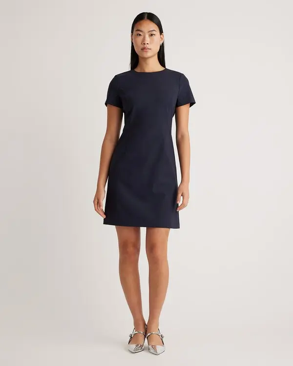 Quince Italian Wool Short Sleeve Dress - Navy