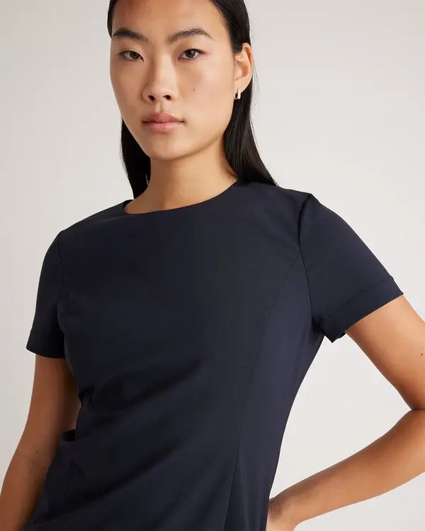 Quince Italian Wool Short Sleeve Dress - Navy