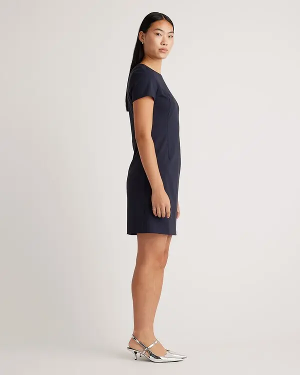 Quince Italian Wool Short Sleeve Dress - Navy