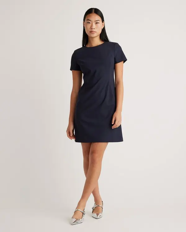 Quince Italian Wool Short Sleeve Dress - Navy