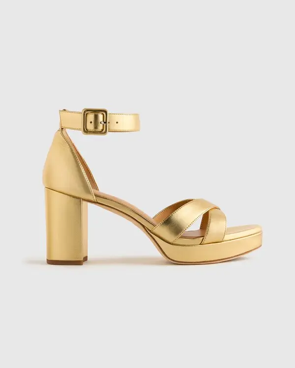 Quince Italian Leather Crisscross Platform Sandal - Metallic Gold
