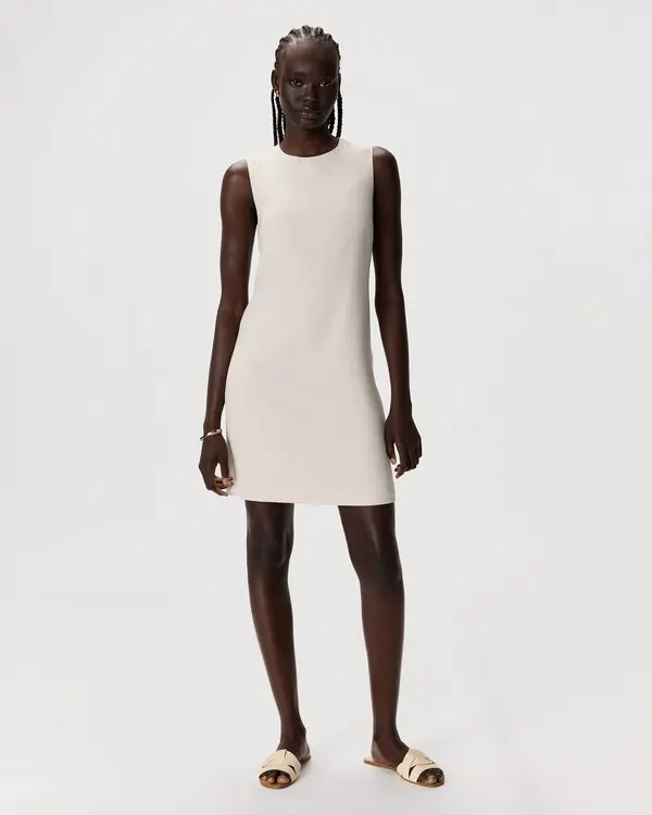 Quince Fluid Crepe Sleeveless Shift Dress - Sand