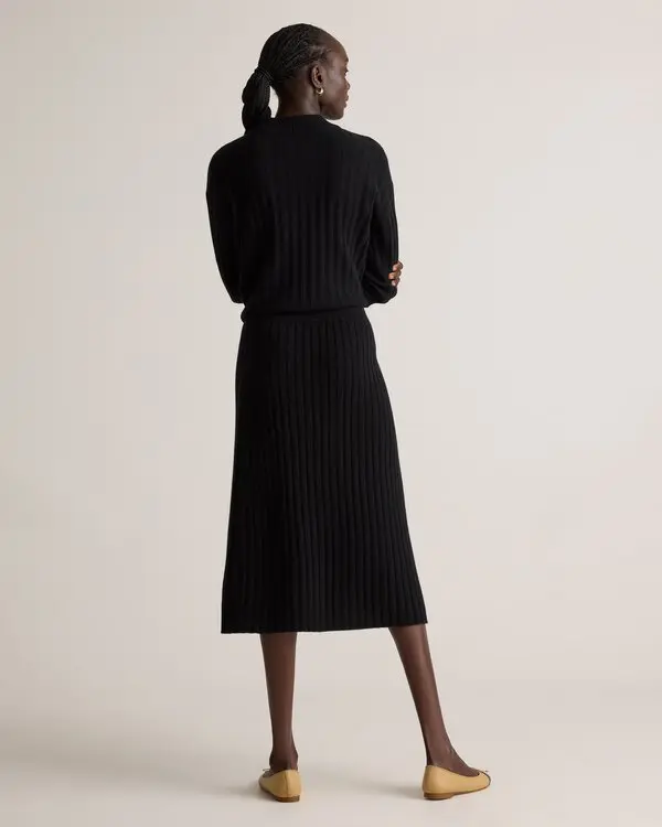 Quince Mongolian Cashmere Ribbed Midi Skirt - Black
