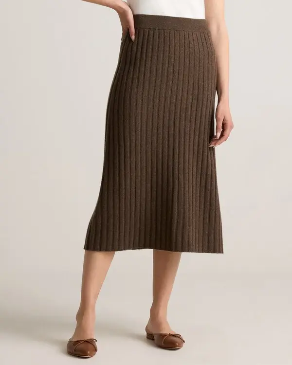 Quince Mongolian Cashmere Midi Skirt - Brown