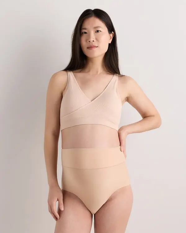 Quince Seamless Crossover Nursing & Lounge Bra - Peach Pink