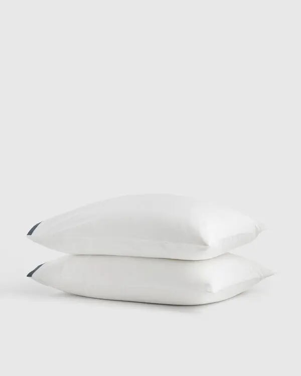 Quince Luxury Organic Sateen Border Pillowcase Set - White/nightfall