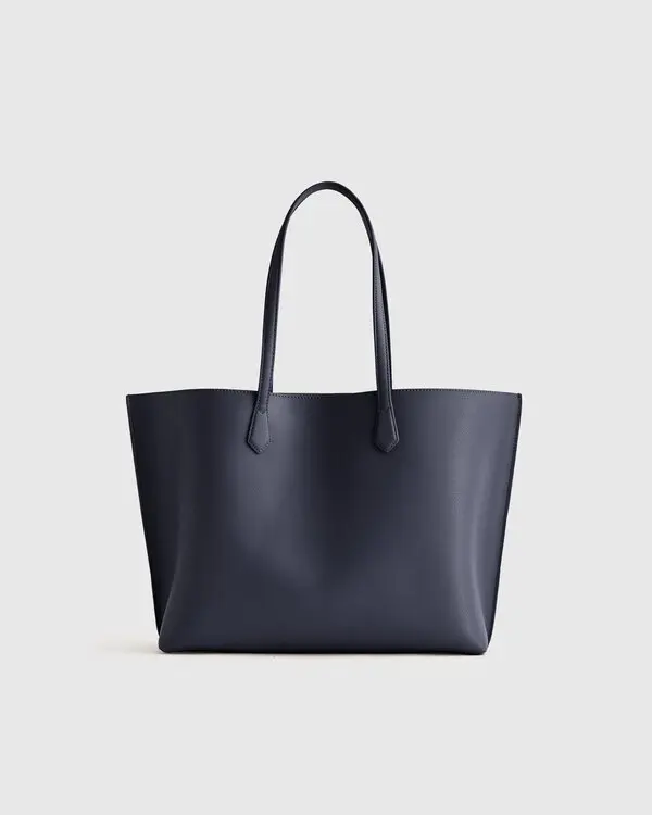 Quince Italian Leather Triple Compartment Shopper Tote - Navy