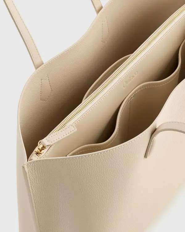 Quince Italian Leather Triple Compartment Shopper Tote - Soft Ivory