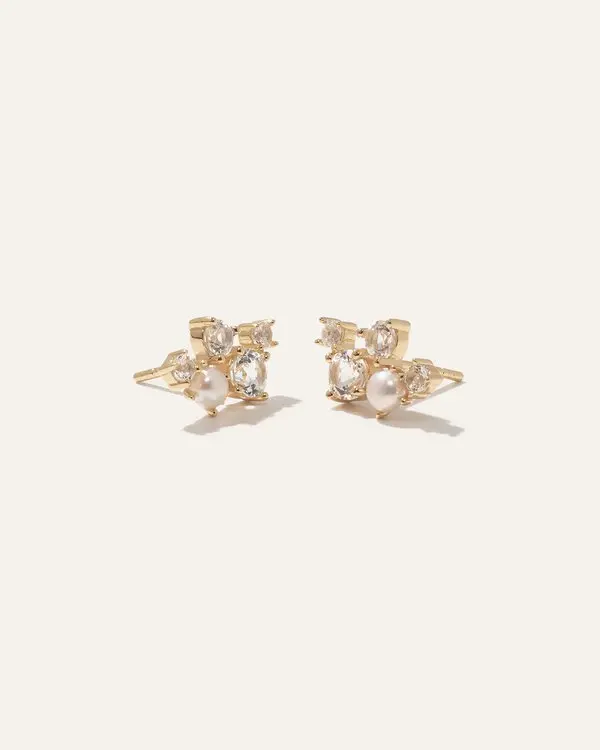 Quince Mini Topaz Pearl Sparkle Climber Earrings - Gold Vermeil