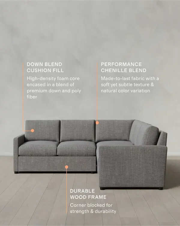 Quince Brennan L Sectional In Performance Chenille Linen Blend - Slate